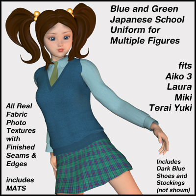 Blue and Green Japanese School Uniform for Multiple Figures - Poser ...