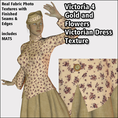 Gold and Floral Victorian Dress Textures for Victoria 4 - Poser World ...