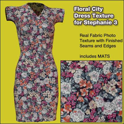 Floral City Dress Texture for Stephanie 3 - Poser World 3D Figure Club